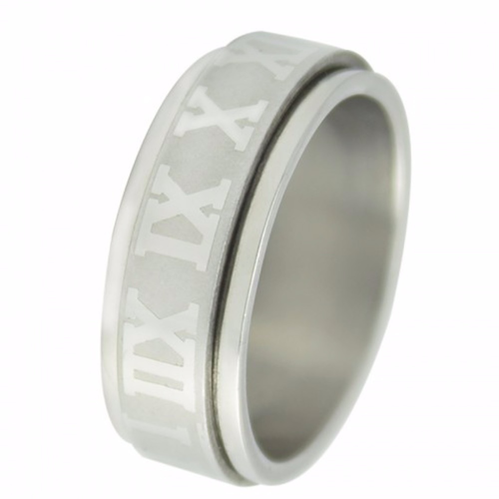 Stainless Steel Numeral Numbers Spinner Ring - Gem